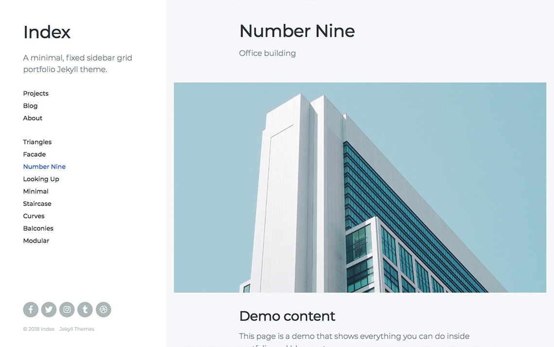 Index – A minimal, fixed sidebar portfolio theme – Jekyll Themes